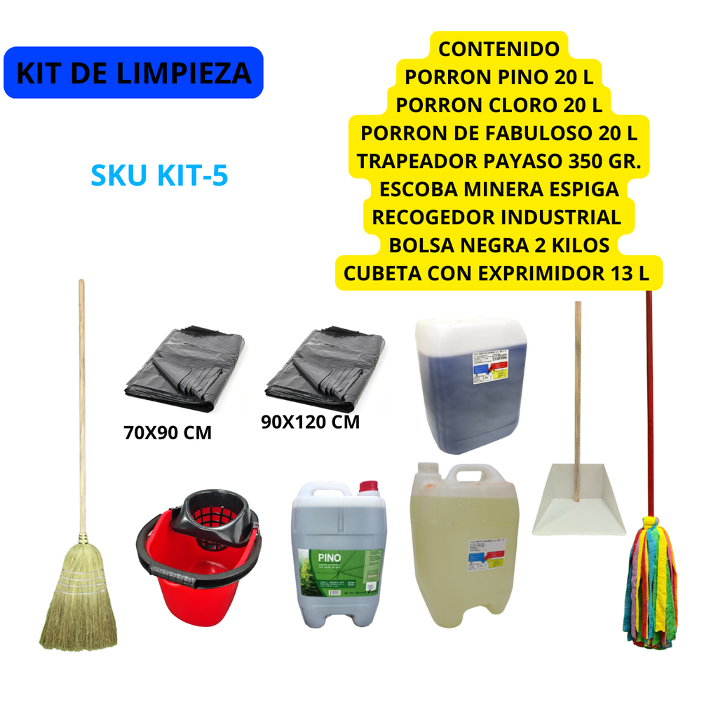 KIT DE LIMPIEZA PORRON CLORO, PINO, FABULOSO, CUBETA CON EXPRIMIDOR, 2 ...